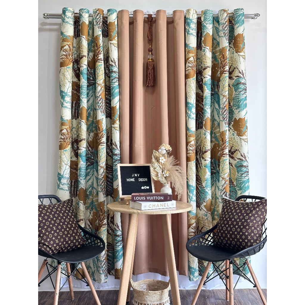 Printed and Plain Brown Curtain - Mocha Curtain | Shopee Philippines