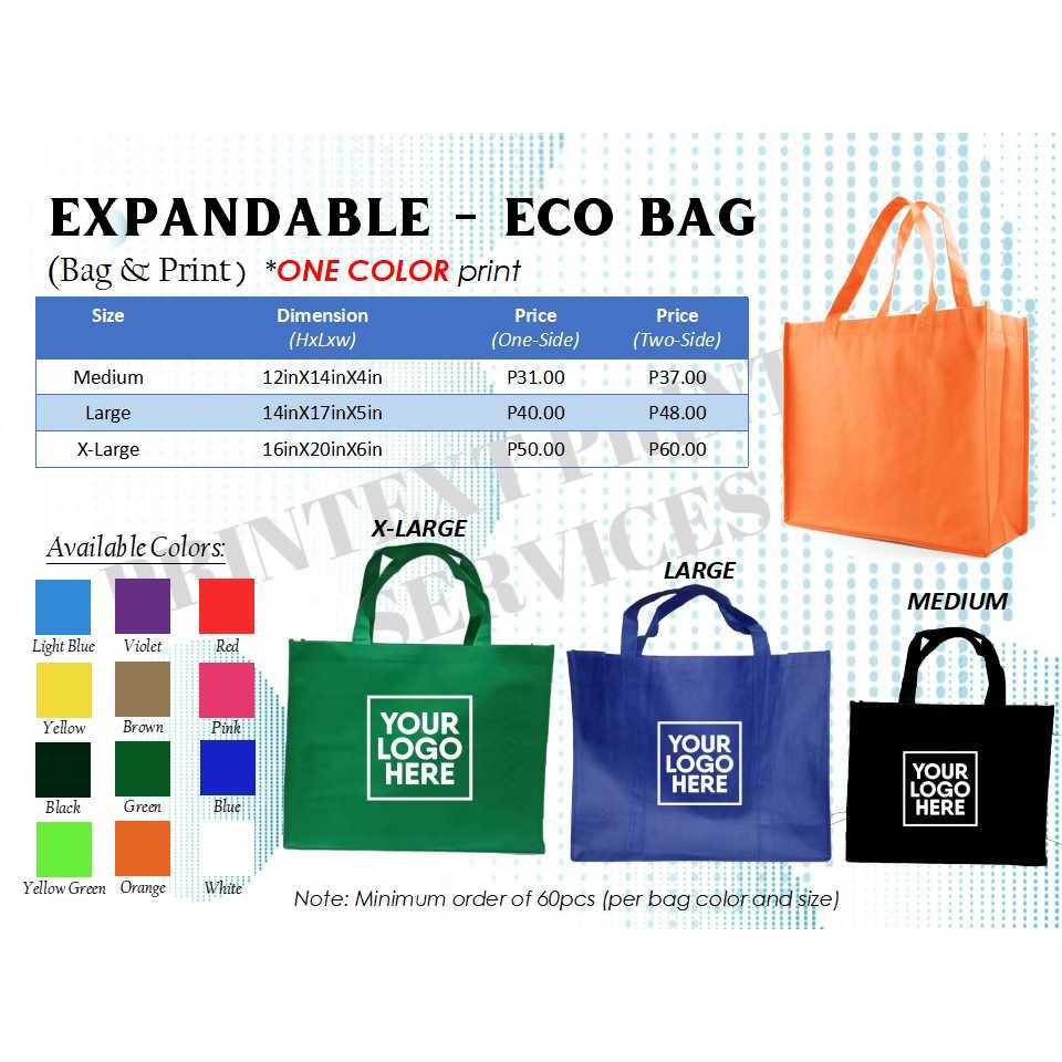 Personalized Eco Bag-Expandable (FREE layout, Minimum of 60pcs) - Landscape | Shopee Philippines