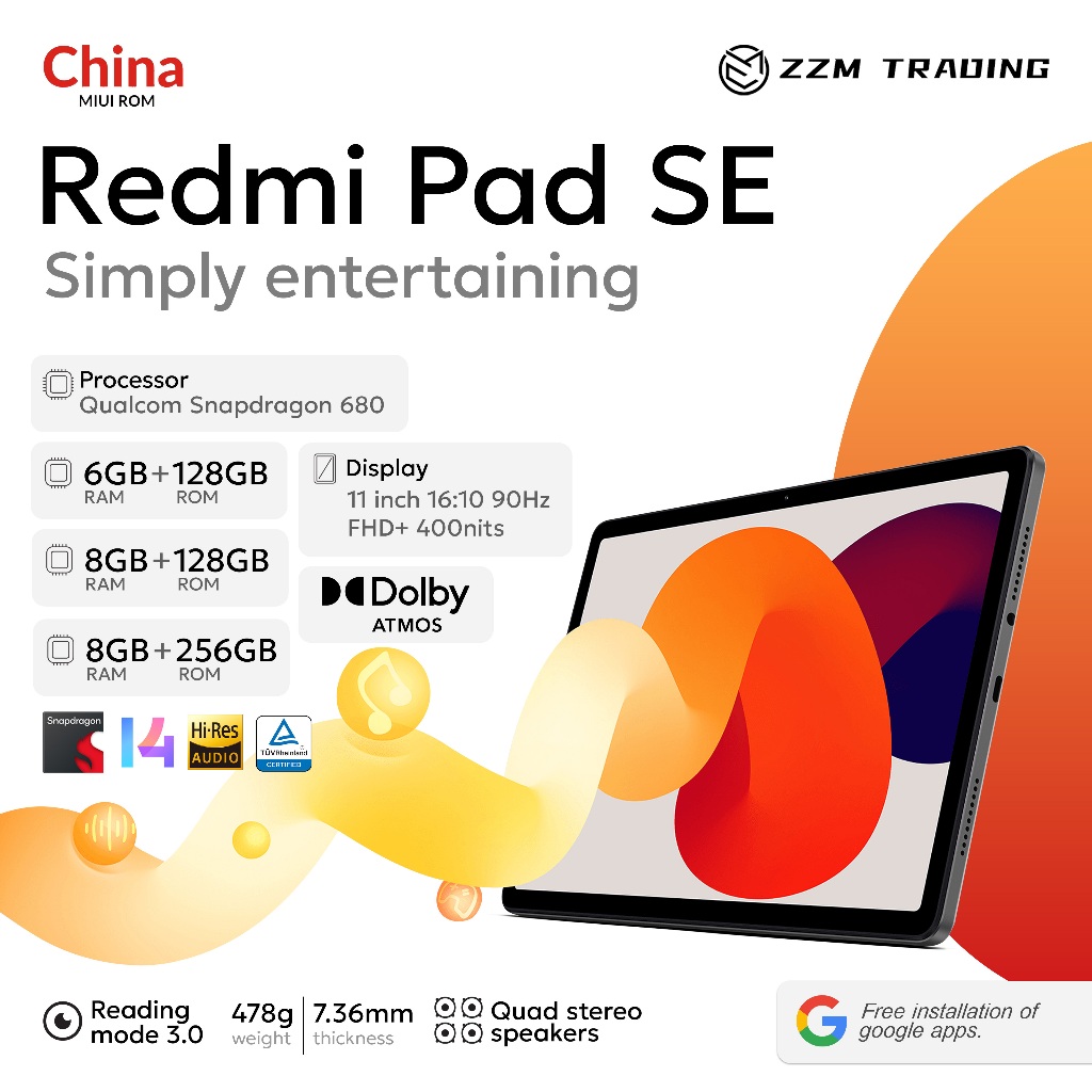 Xiaomi Redmi Pad SE 11" Tablet Snapdragon 680 FHD+ 90Hz 6GB/8GB LPDDR4X ...