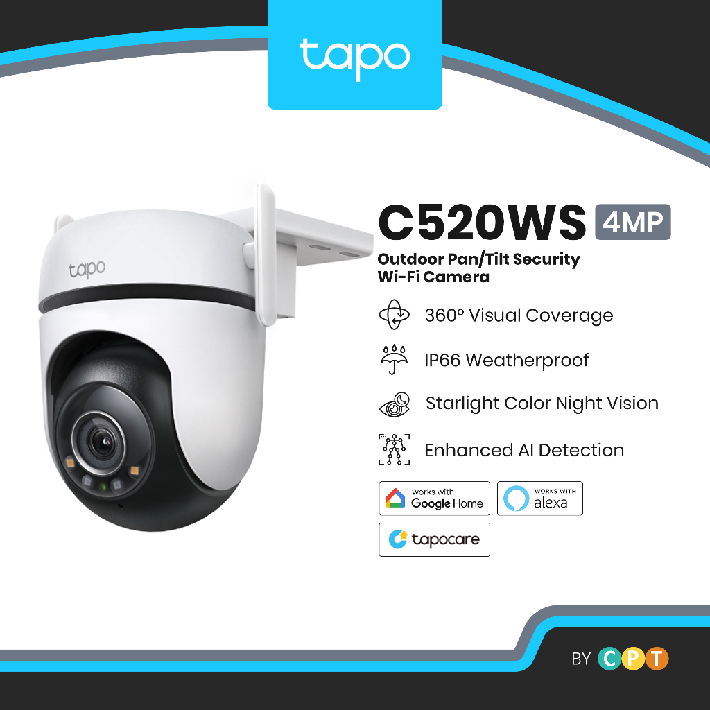 TP-Link TAPO C520WS 2K QHD Starlight Color Night Vision Ip66 Outdoor Pan/Tilt Security WiFi ...