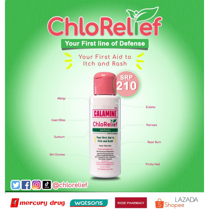 ChloRelief Anti Itch And Anti Rash Lotion 60ml 3 Pcs. | Shopee Philippines
