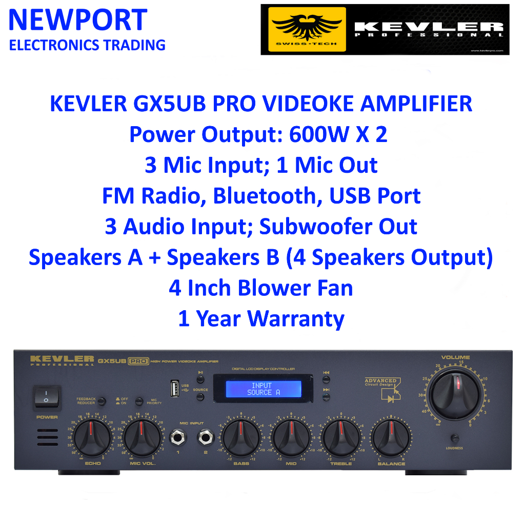 KEVLER GX5UB PRO VIDEOKE AMPLIFIER 600W X 2 WITH FM RADIO BLUETOOTH USB ...