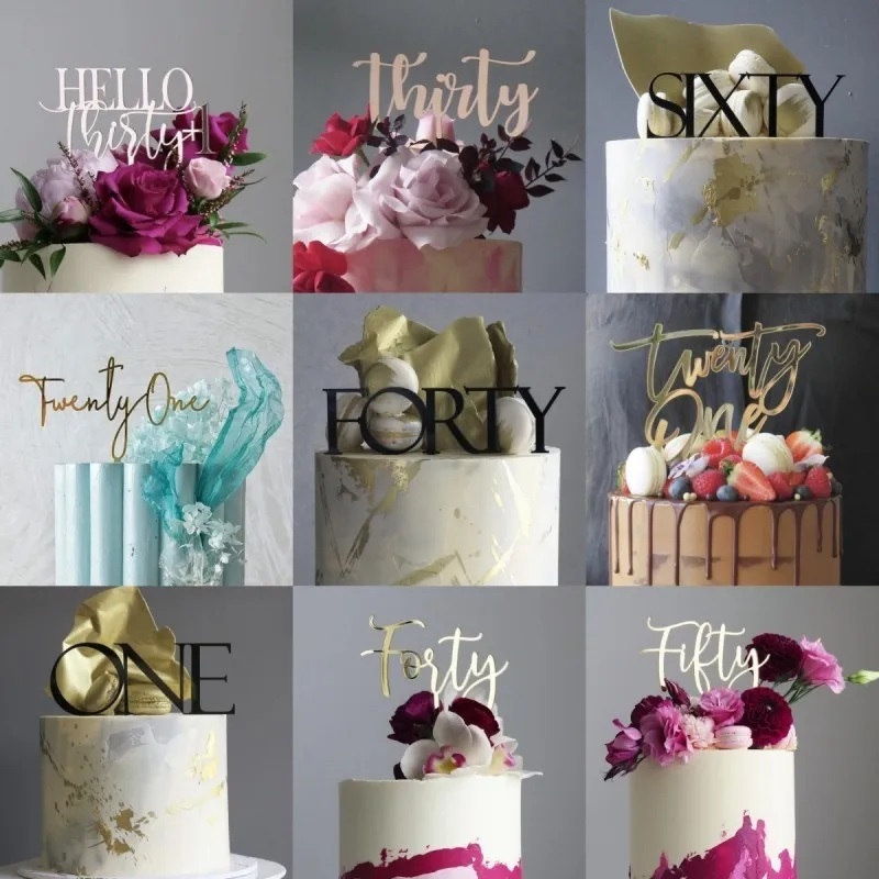 Acrylic Birthday Topper Gold Forty Fifty Sixty Seventy Eighty Mirror ...