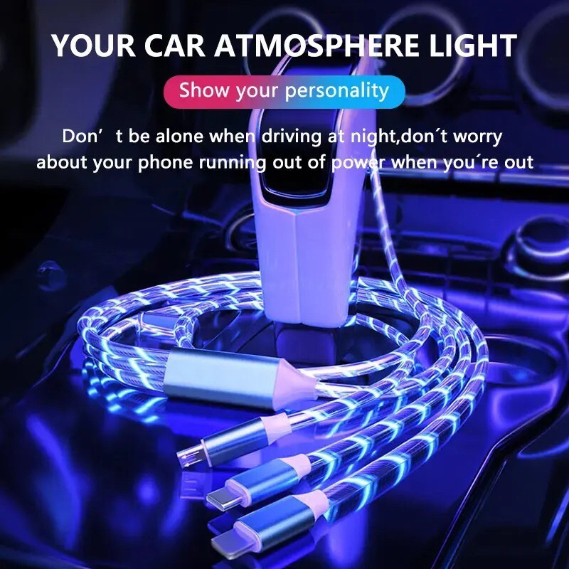 3in1 Glow USB Cable Universal 3A Fast Charge Cables Android Micro Type ...