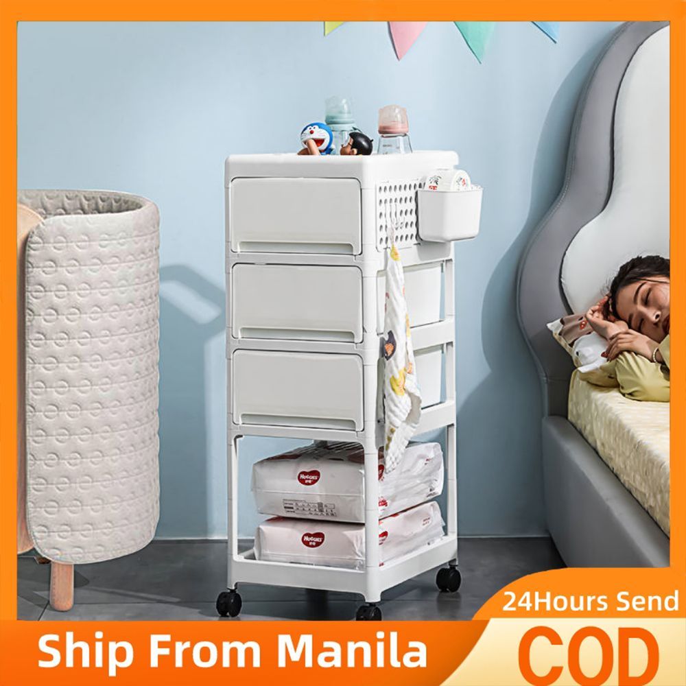 Multilayer Mobile Storage Rack 4 Tier Newborn Simple Trolley Cart ...