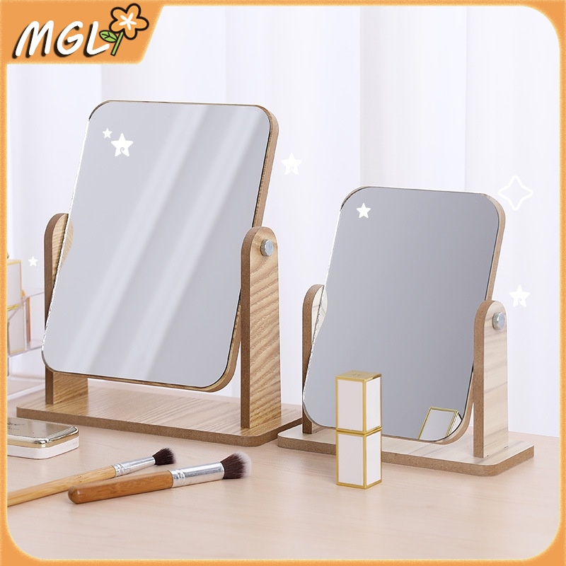 MGL HD Big Wooden Mirror 360 Adjustable Portable Desktop Mirror W/Stand ...
