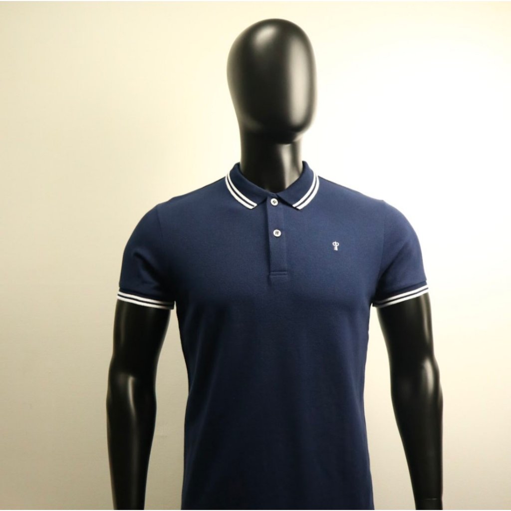 COLLEZIONE C2 23RT1K040 N.BLUE Pique Polo Shirt Men Custom Fit Key logo ...