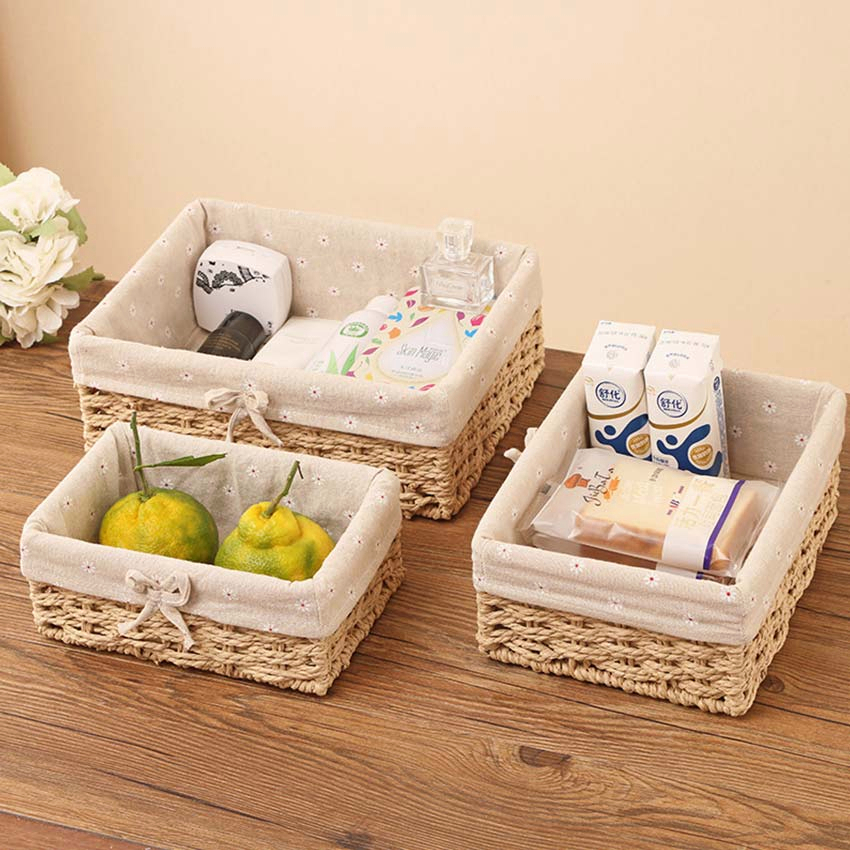 Handwoven Storage Box Rattan Storage Baskets Wicker Desktop Sundries ...