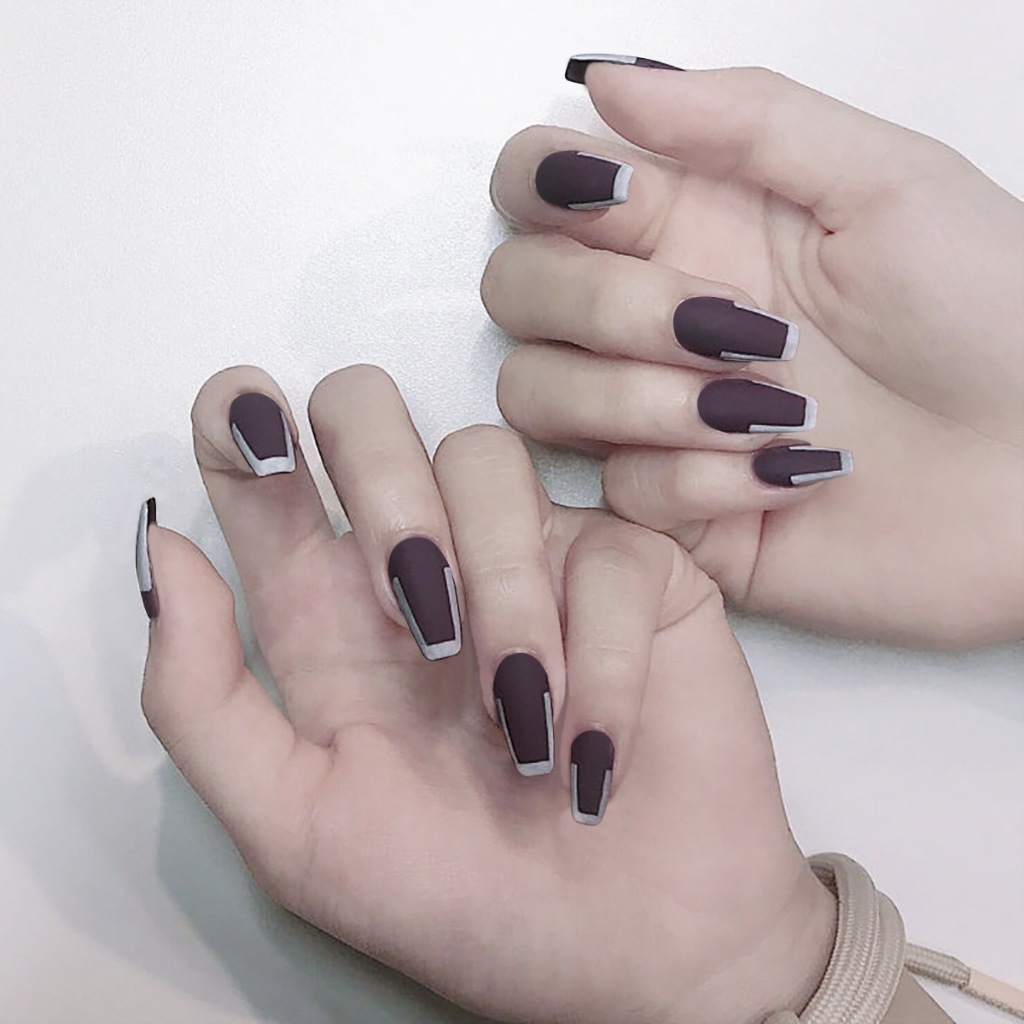 YH 24 Pcs/ Box Fake Nails Press On Nails Fake Nails( NO GLUE / TOOLS ...