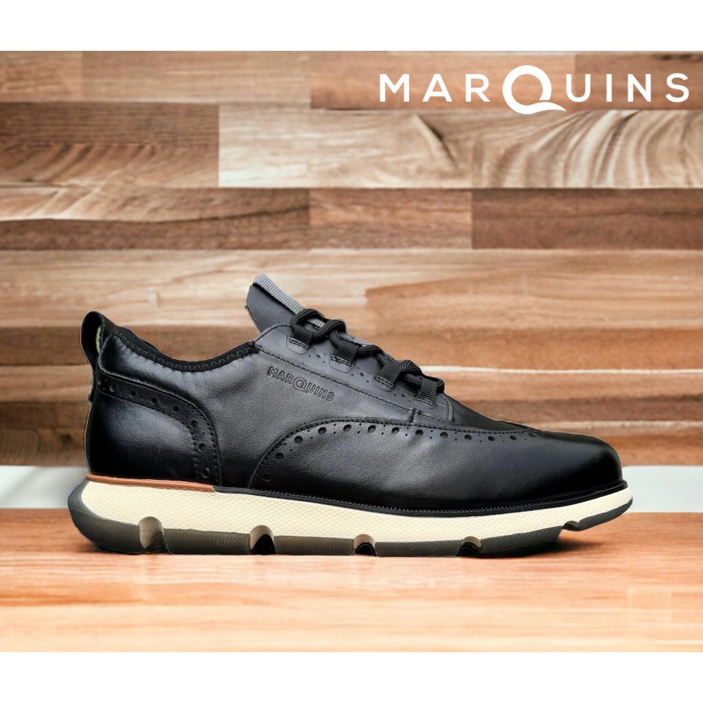 Marquins Genuine Leather Shoes - WAYNE BLACK-WHITE | Shopee Philippines