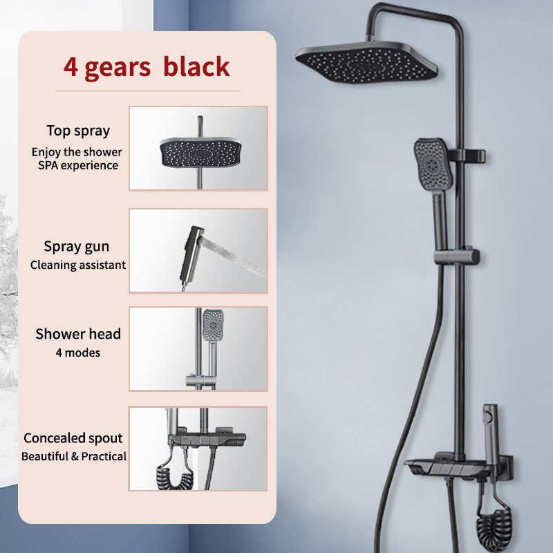 TQTQ 4 in 1 Square Shower Set Gun Grey Piano Key Design SUS304 With ...
