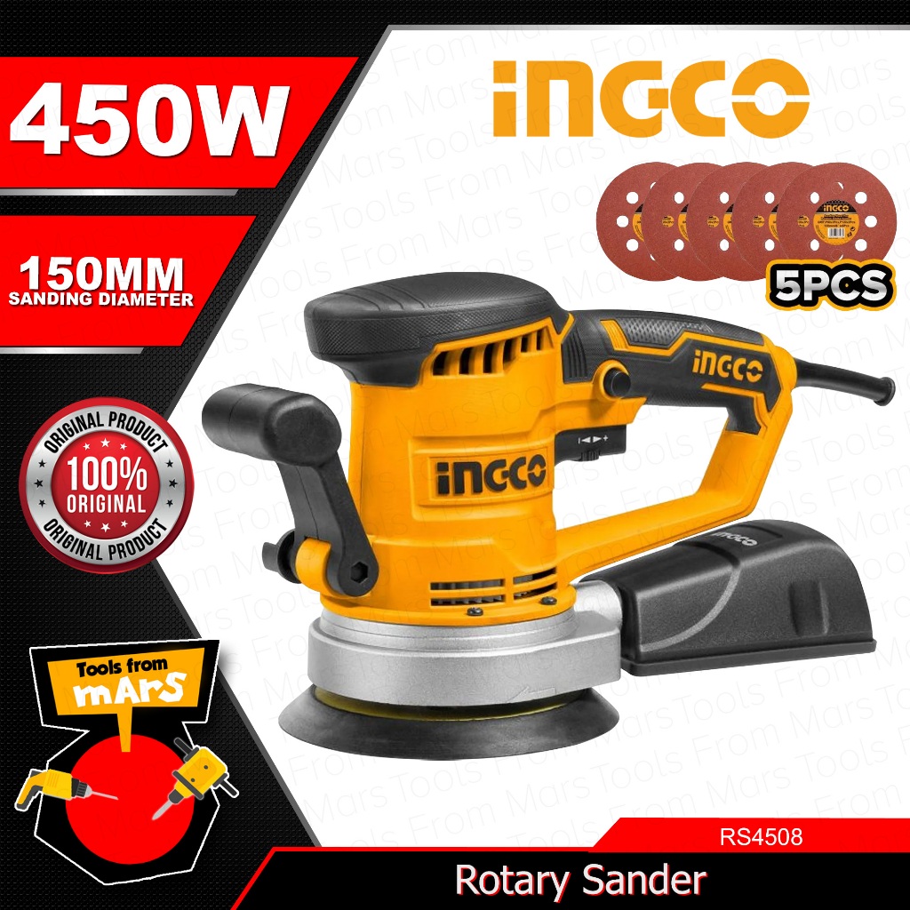 INGCO 450W Rotary Sander with 5pcs Sanding Pad RS4508 TFM IPT | Shopee ...
