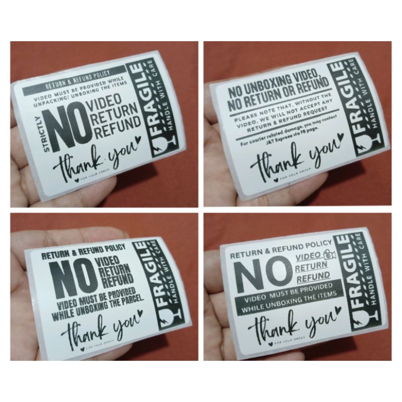 3in1 FRAGILE + NO VIDEO NO RETURN + THANK YOU STICKER - Fragile sticker ...