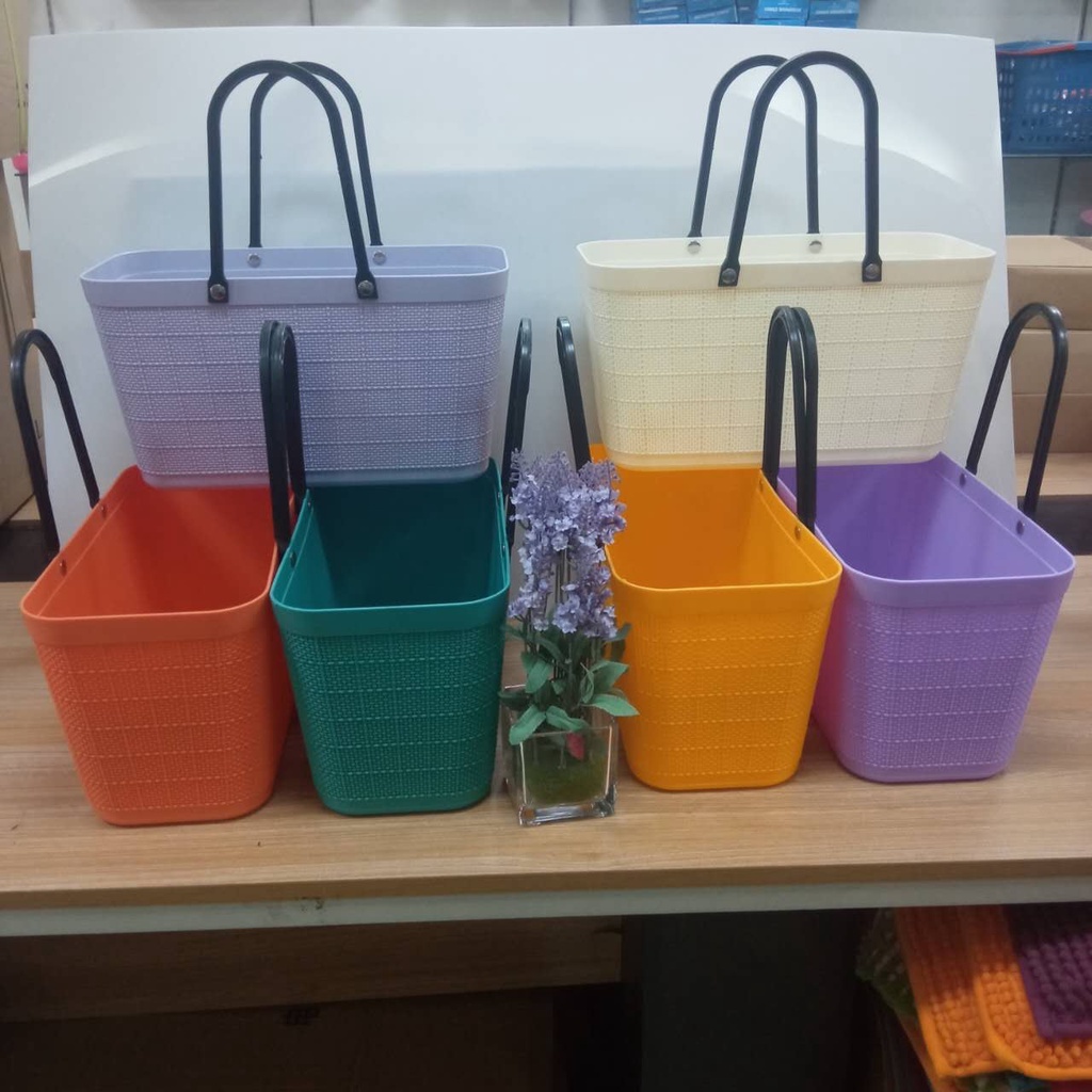 PLASTIC HAND BASKET SHOPPING BAG PICNIC BASKET STORAGE BAG ORGANIZER ...