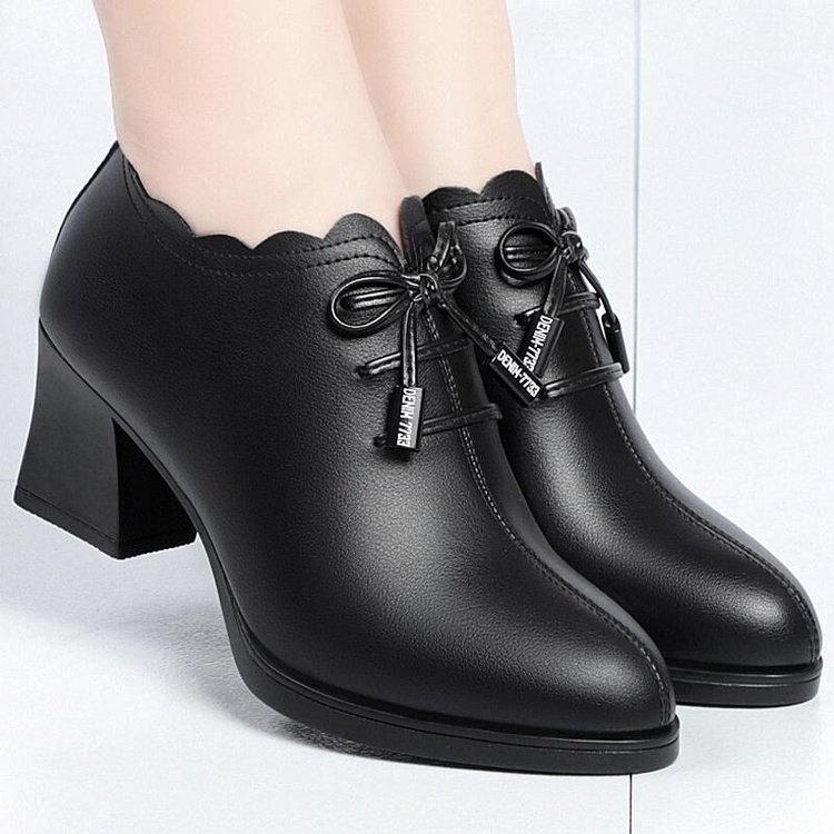Fashion Soft Leather Women Shoes Thick Heel 5cm Mid Heel Ankle Short ...