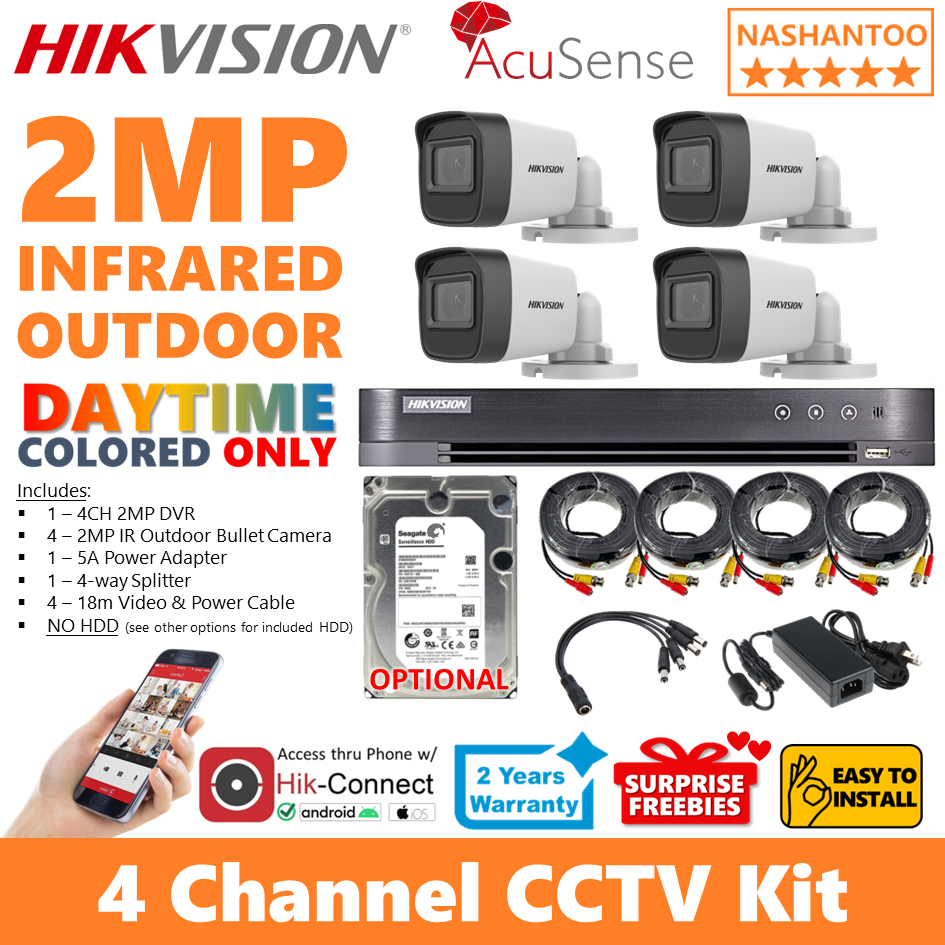 HIKVISION 4CH 2MP 4Cameras IR 4CH DIY CCTV Package Complete Kit ...