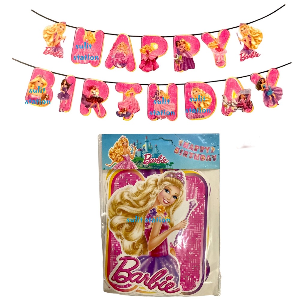 BARBIE GIRL THEME PARTY LETTER HAPPY BIRTHDAY BANNER BANDERITAS FLAGS ...