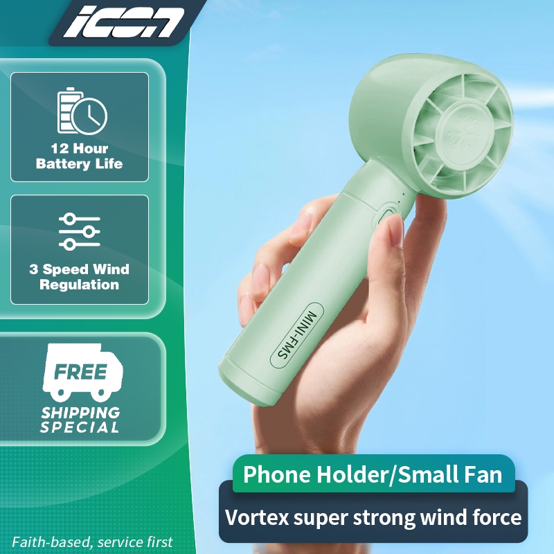 ICON Small Fan Mobile Phone Stand Handheld USB Charging Mini Portable ...