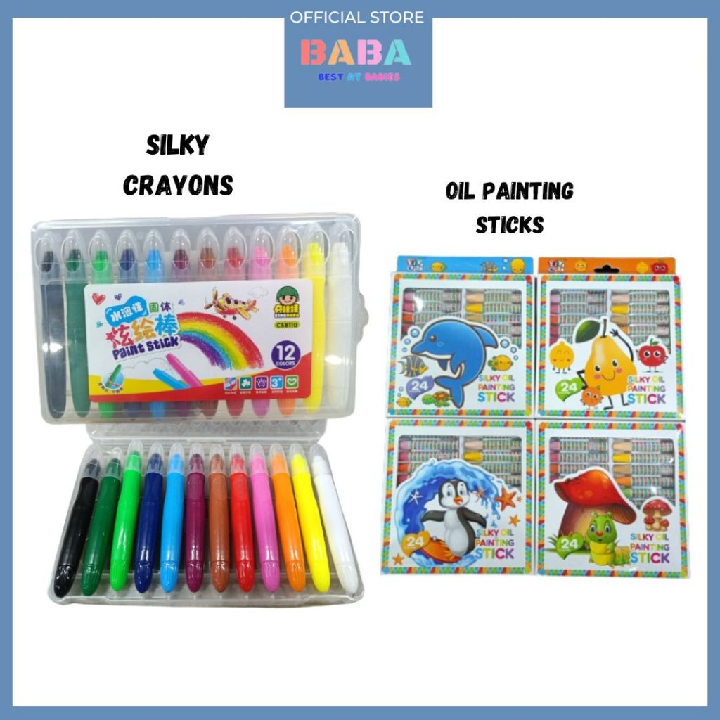 BABA 12pcs Silky Crayons or kids crayon set for kids stationary material for school kids ...
