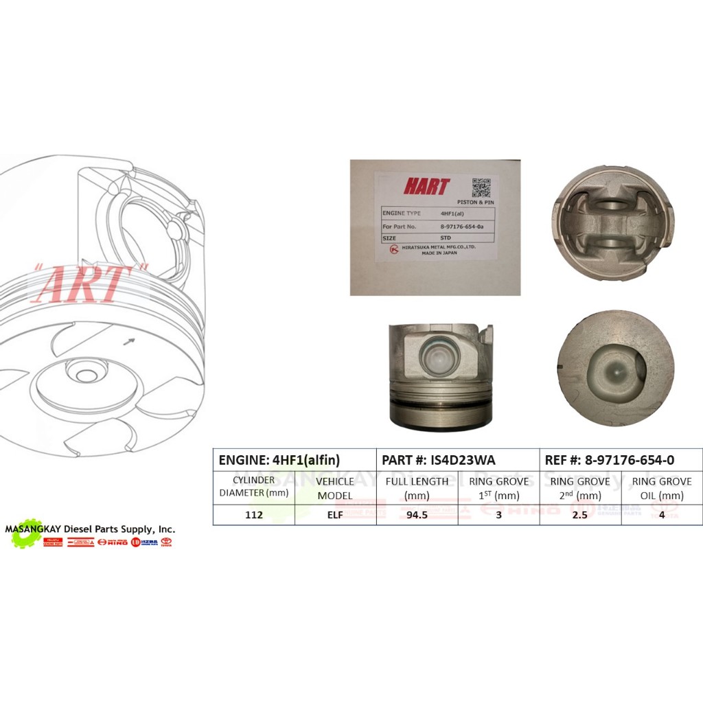ART / (HART) Piston (SET) for ISUZU 4HF1 8-97176-654-0 (ALFIN) | Shopee ...