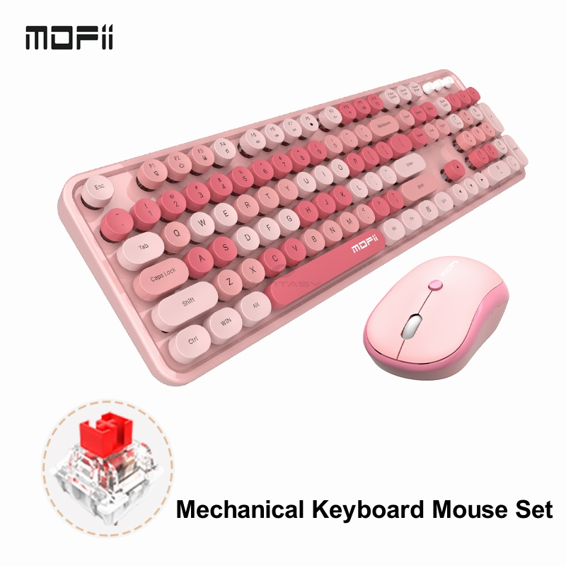 MOFii Sweet PLUS Wireless RED AXIS True Mechanical Keyboard Mouse Set ...