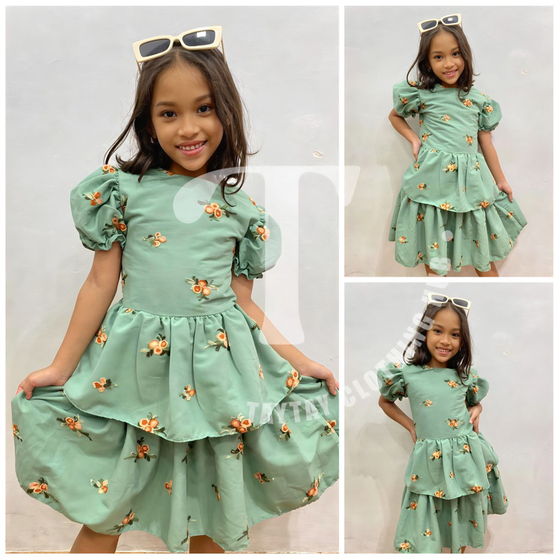 Violet S/M/L (2-8y/o) Cotton Embroidery Layered Dress | Shopee Philippines