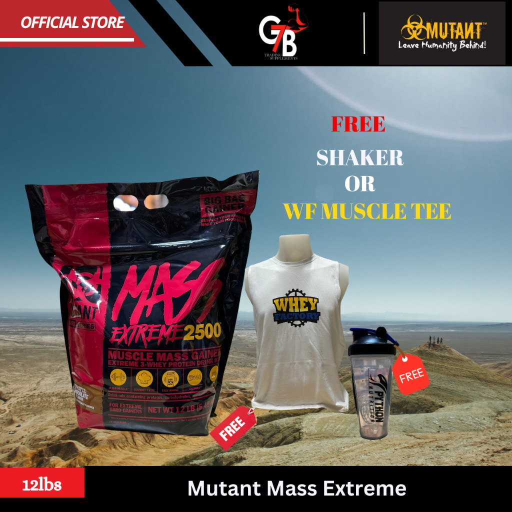 Mutant mass extreme 12lbs 2540 calories, 92g protein dark series triple chocolate with shaker ...