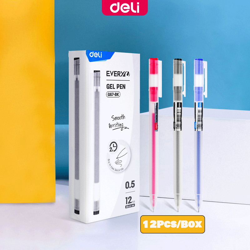 Deli 12Pcs/Box Sign Writing Gel Pen 0.5mm Ballpen Set For School ...