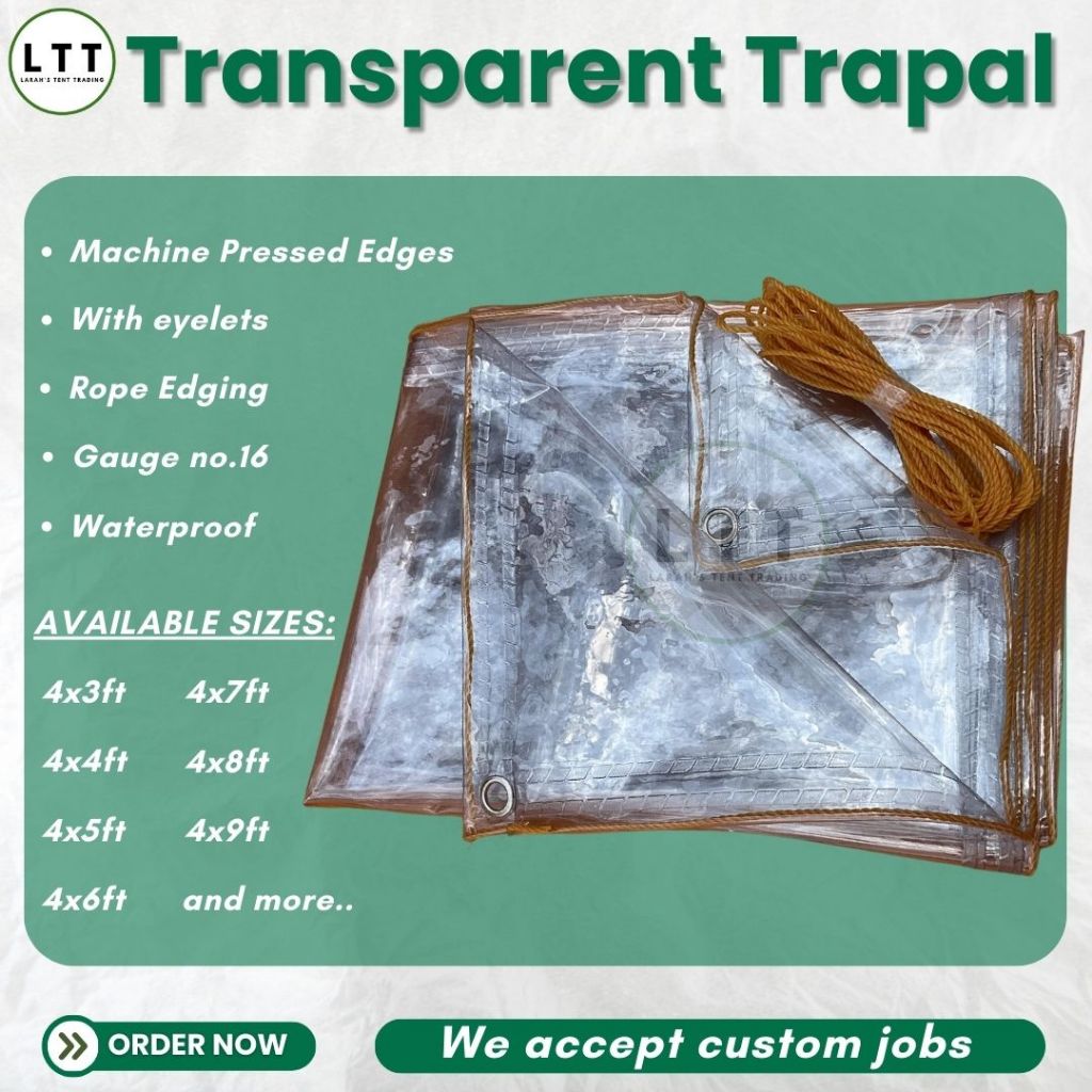 3x4ft GAUGE NO. 16 TRANSPARENT TRAPAL CLEAR TRAPALTARPAULIN WATERPROOF ...