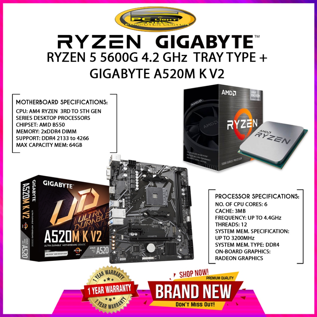 AMD RYZEN 5 5600G 6C-12T(TT) 3.9 UP TO 4.4GHZ(TRAY TYPE W/ STOCK WRAITH ...