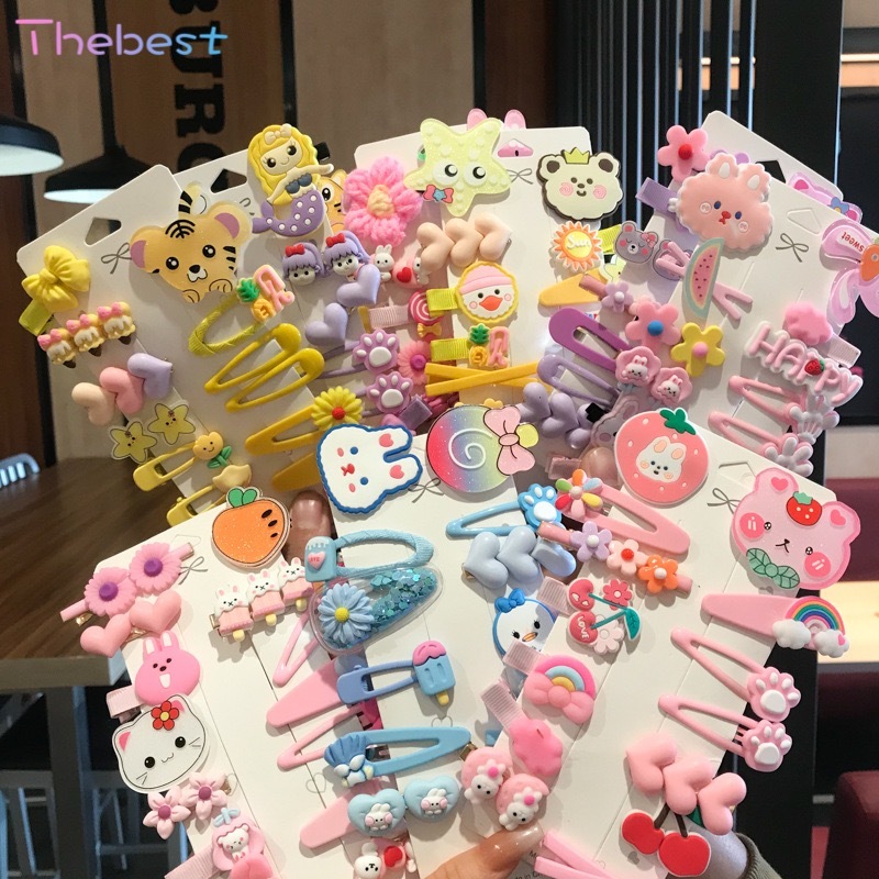 Thebest 14 Pcs Cute Hair Clip Set Bangs Hairpin Flower Fruit Baby Girl ...