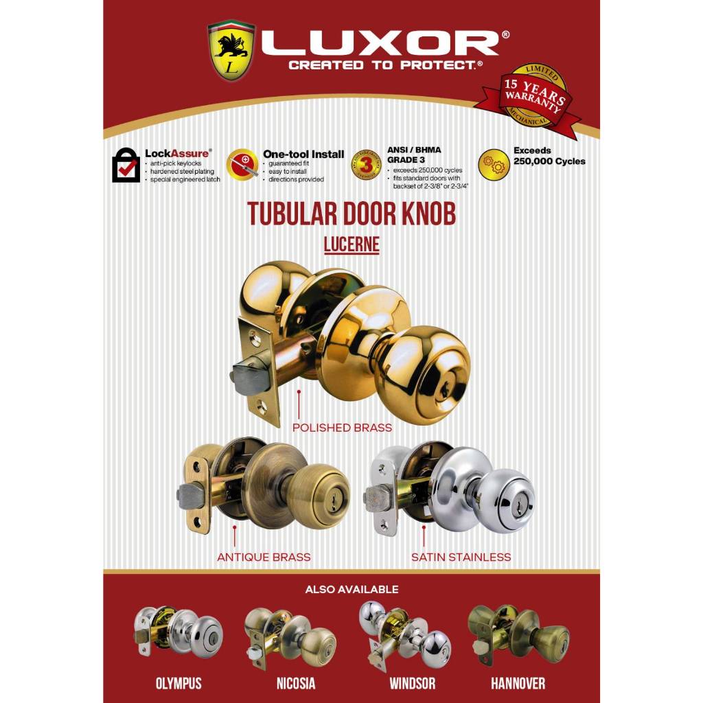 Luxor door lock lockset door knob doorknob Lucerne series tubular ...