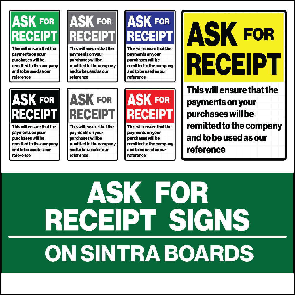 Ask For Receipt Signs For Stores, Restaurant, and Business ...