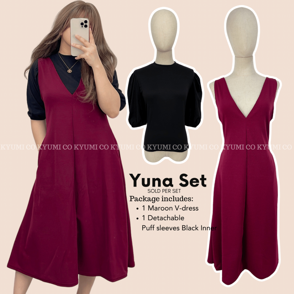 YUNA SET (V-dress with Innerwear detachable) Korean dress set/ Modest/Casual/ FREESIZE M-XL ...