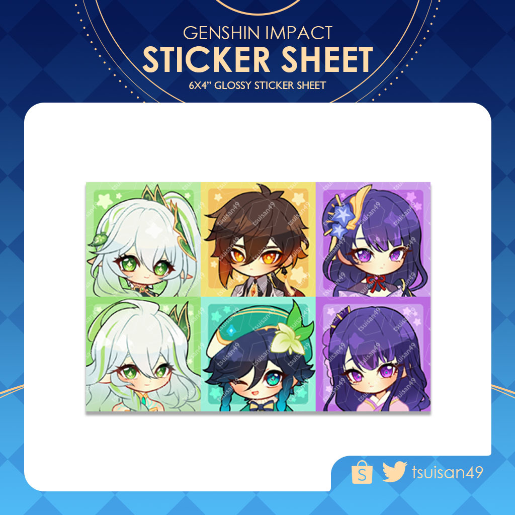 Genshin Impact 6x4" Sticker Sheet (Venti, Zhongli, Raiden Shogun ...