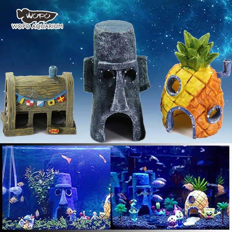 Mini Aquarium Simulation Decoration SpongeBob Pineapple House Squidward ...