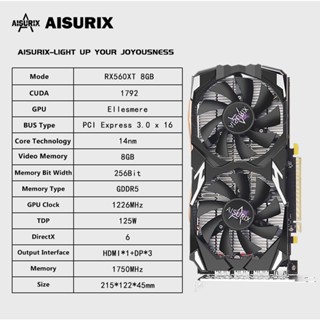 AISURIX RX 560XT 8GB 100% Graphics Card RX580 Gaming GDDR5 Computer GPU ...