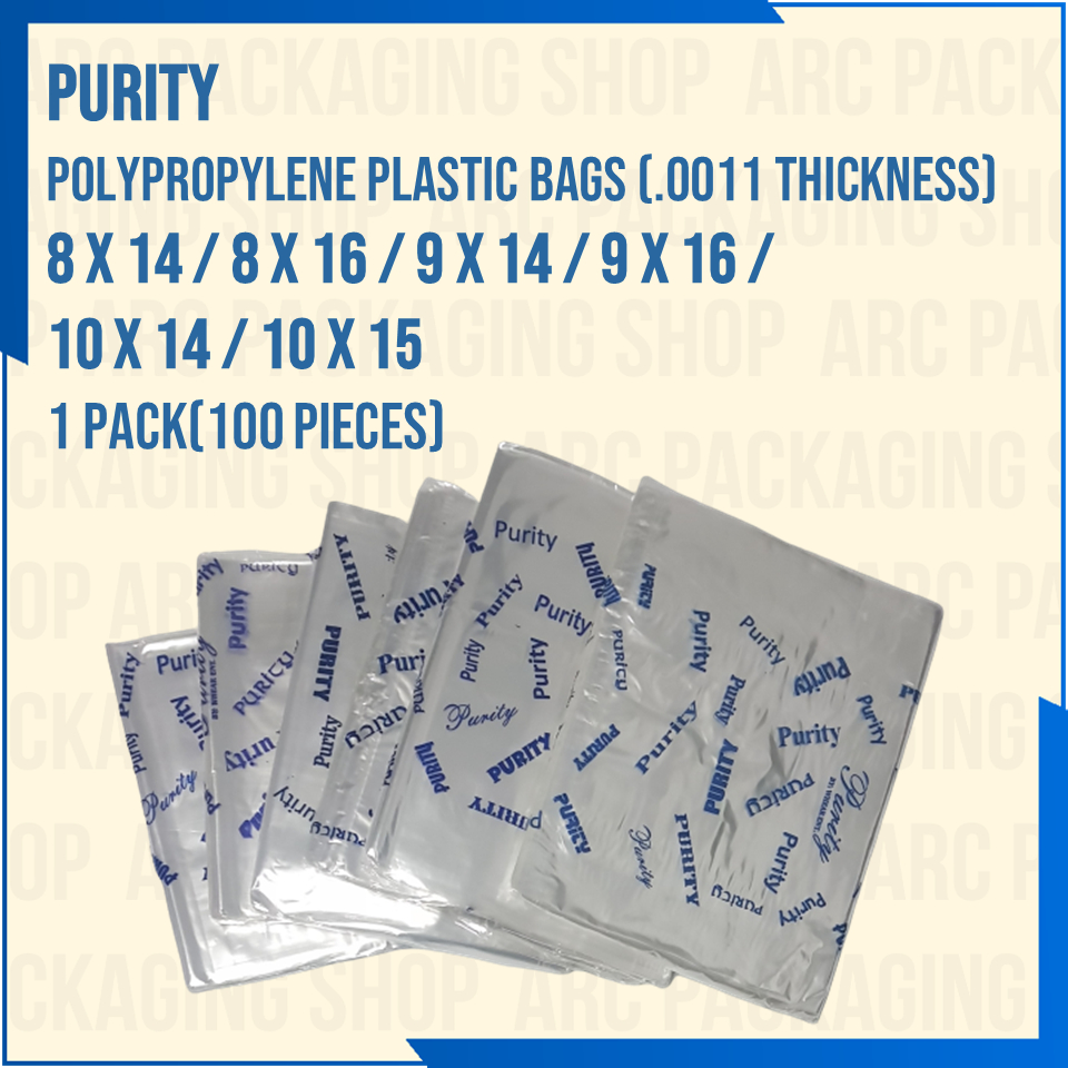 Purity Polypropylene PP Plastic Bags .0011 (8x14/8x16/9x14/9x16/10x14 ...