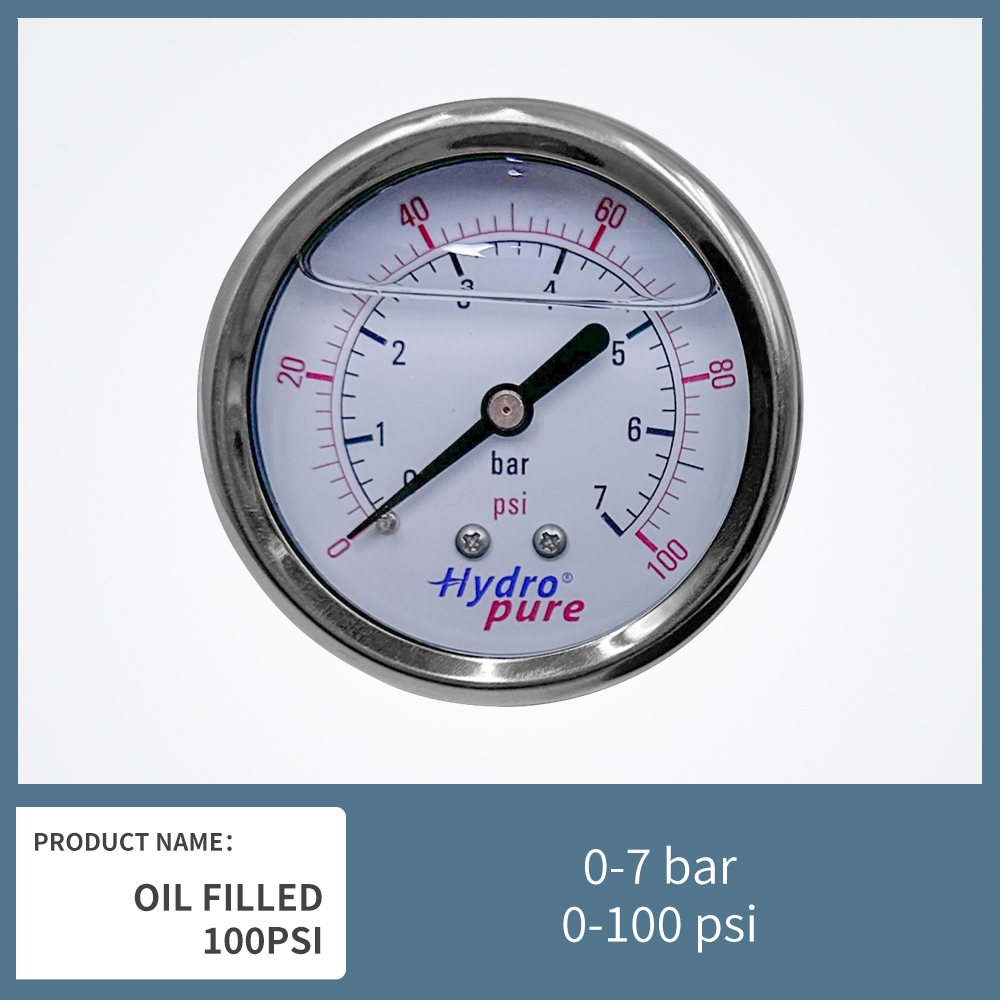 Hydropure Air and Oil Pressure Gauge 0-100psi Water Pressure Gauge/Oil ...