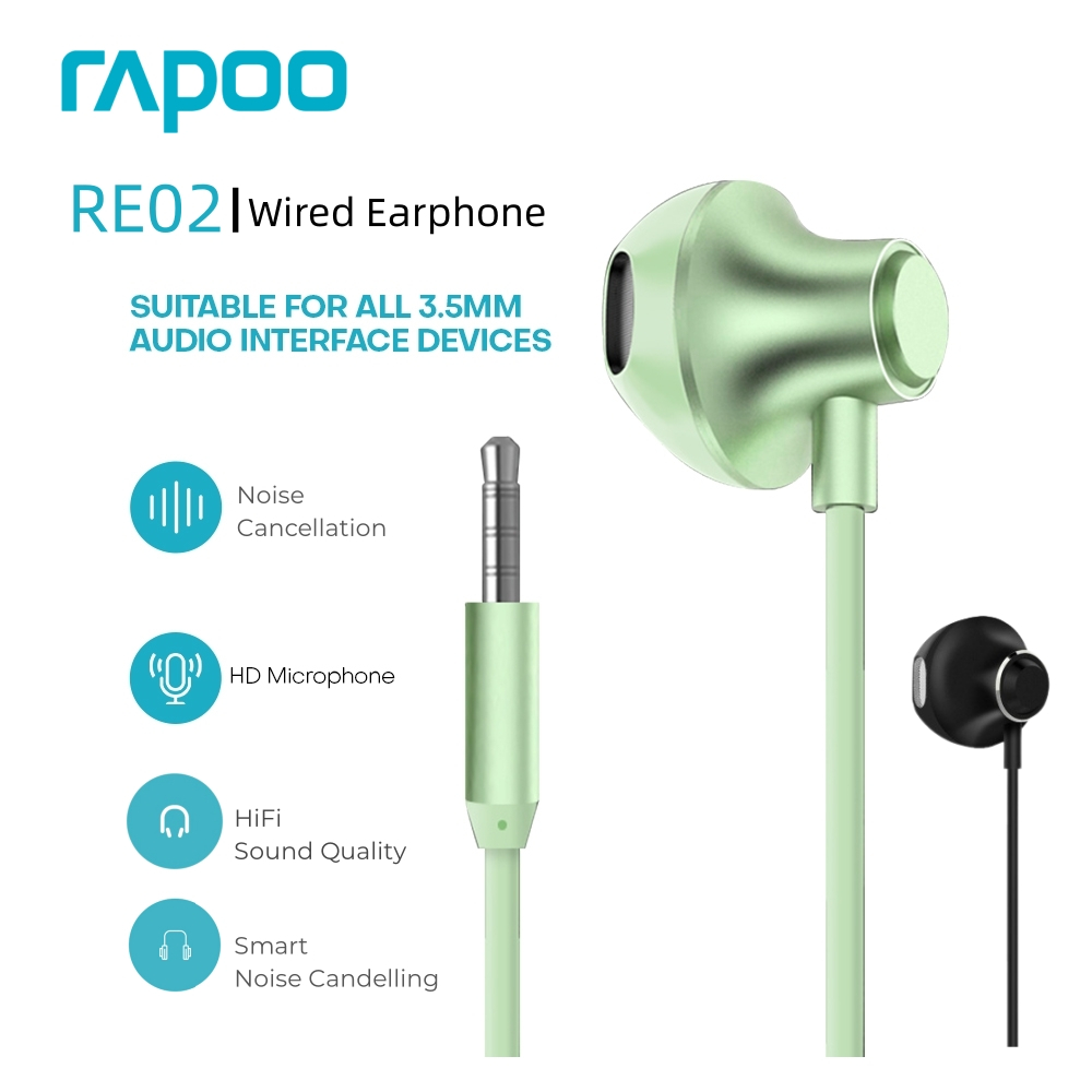 Rapoo RE02 Wired Earphones 1.2m Original HiFi Sound Smart Noise ...