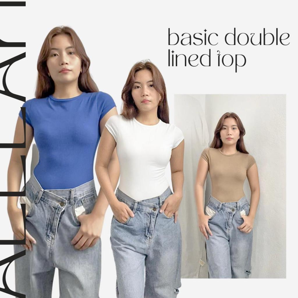 Aliyah Basic Crewneck Double Lined and Slim Fitting Top Full Length ...