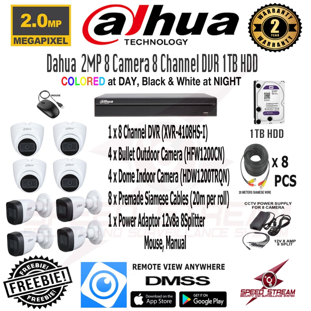 DAHUA 2MP 8 Camera 8 Channel 1TB HDD CCTV Package | Shopee Philippines