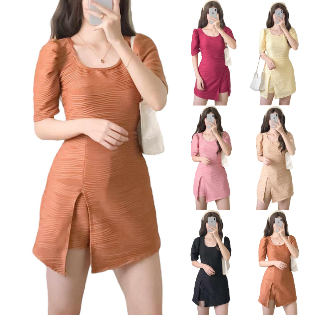 GC Semi-Puff Formal Top and Skort Terno for Women | Embossed Wave Top ...