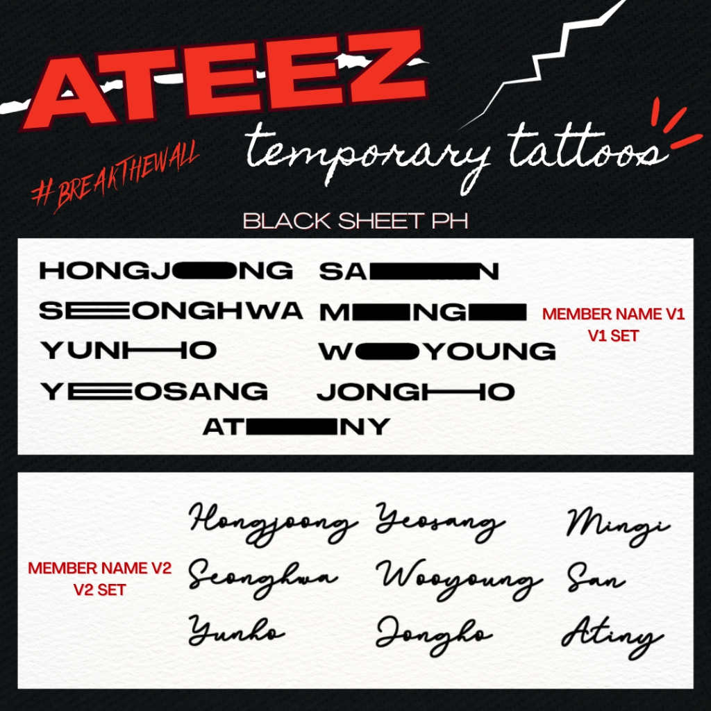 ATEEZ MEMBER NAMES TEMPORARY TATTOO STICKERS TINGI | Shopee Philippines