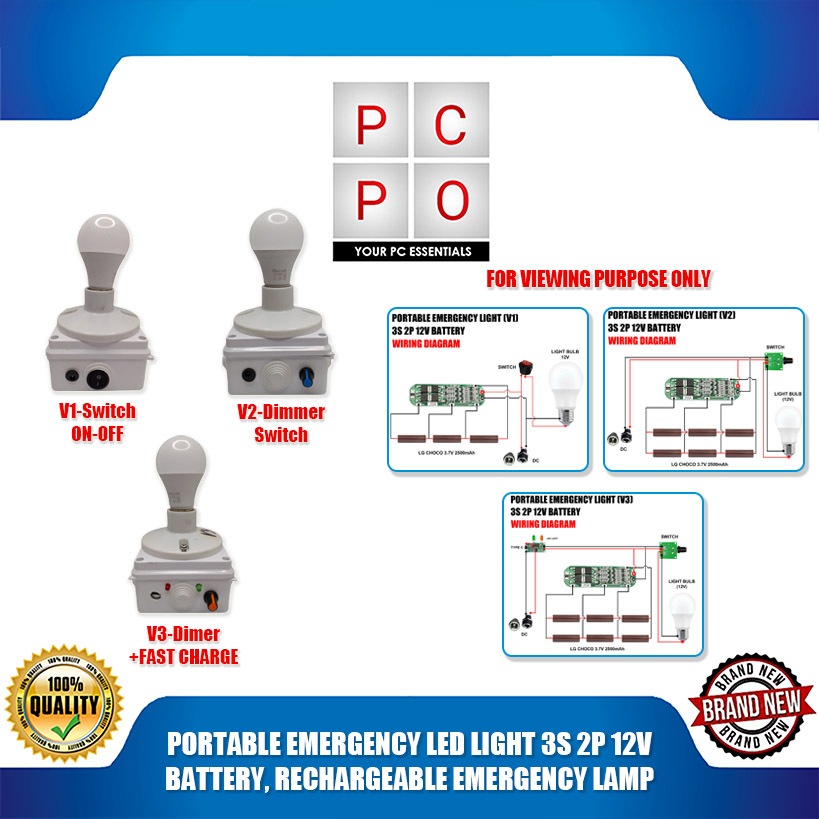 PC PO PORTABLE EMERGENCY LED LIGHT 3S 2P 12V BATTERY, RECHARGEABLE ...