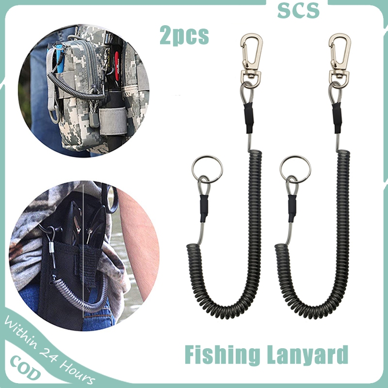 2pcs Fishing Lanyard Retractable Safety Coiled Lanyard with Carabiner ...