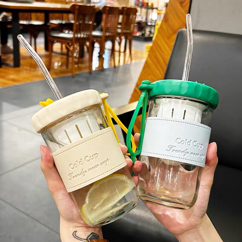 480ml Lemon Glass Cup w/Straw Cold Brew Cup Tea Warehouse Glass Straw ...