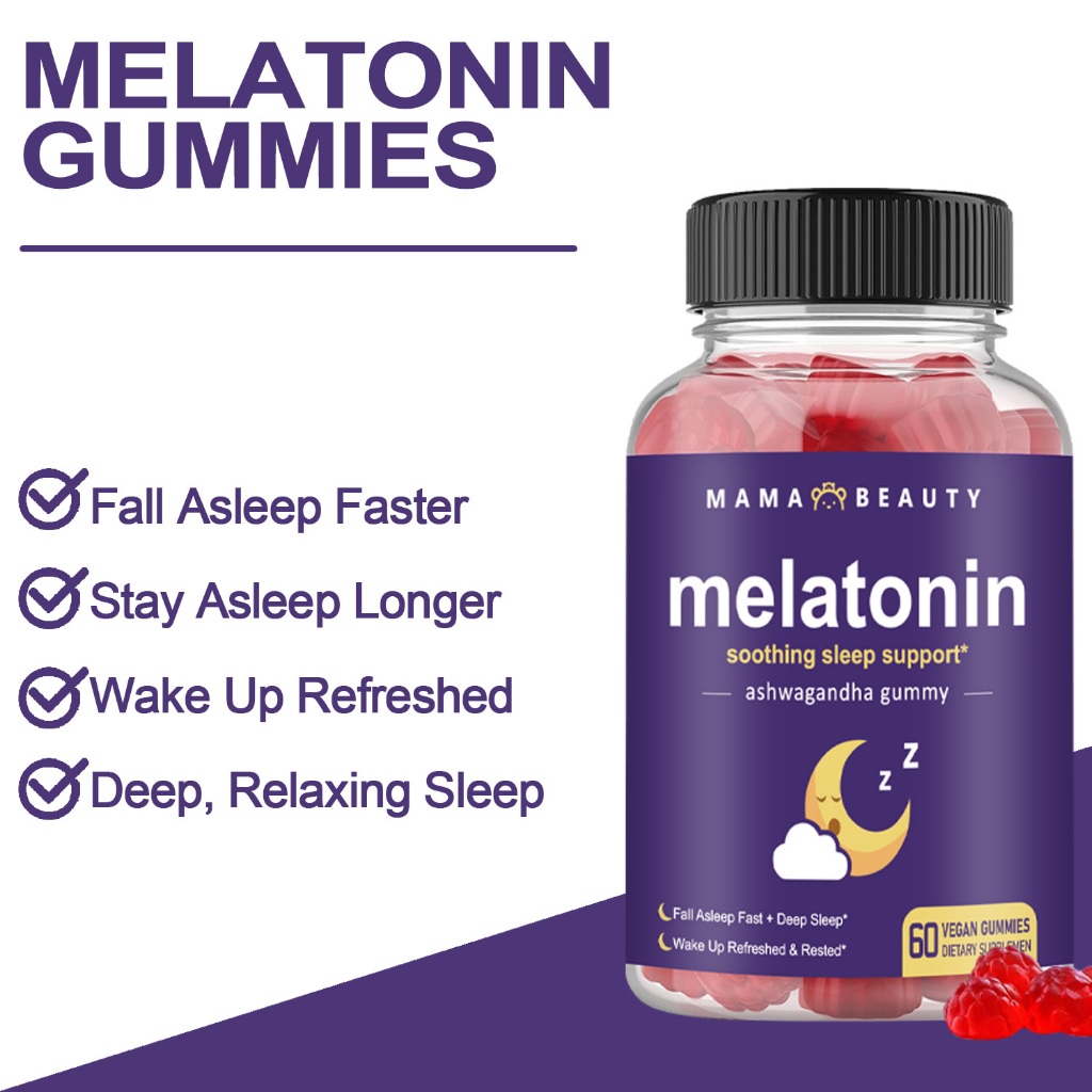 MAMA BEAUTY Melatonin Gummies Improve Sleep Ashwagandha Gummy Aid Relax ...