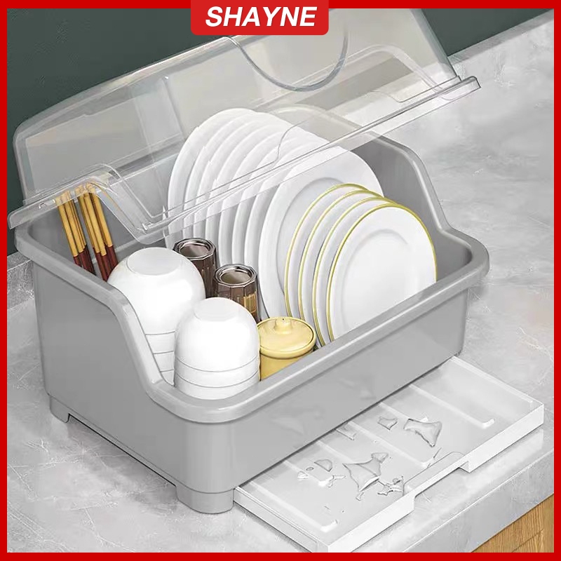 Dish Rack with Cover Dustproof Kitchen Storage Rack Drainer cabinet ...