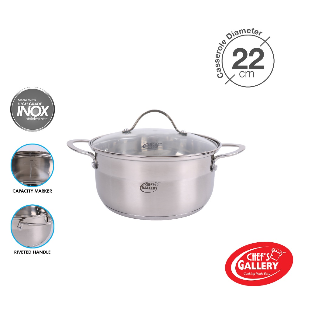 Chef's Gallery Innox Stainless Steel Casserole With Lid 22cm Food Grade ...